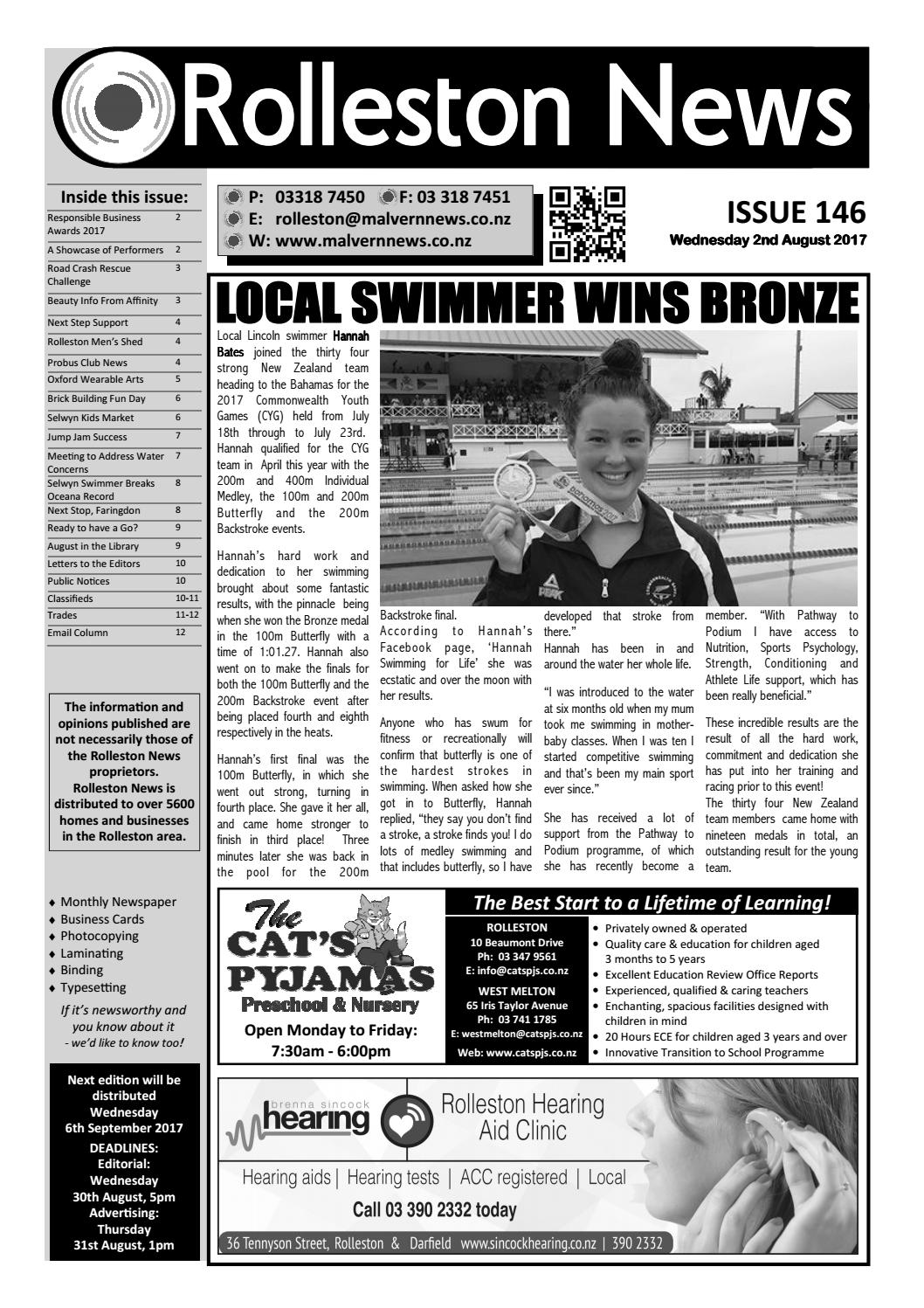 Rolleston News Issue 146 August 2017 by Malvern News - Issuu