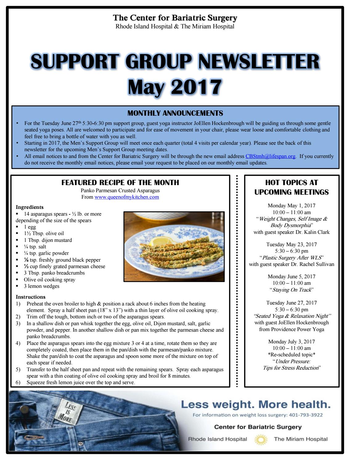 Center for Bariatric Surgery Support Group Newsletter: May 2017 by ...
