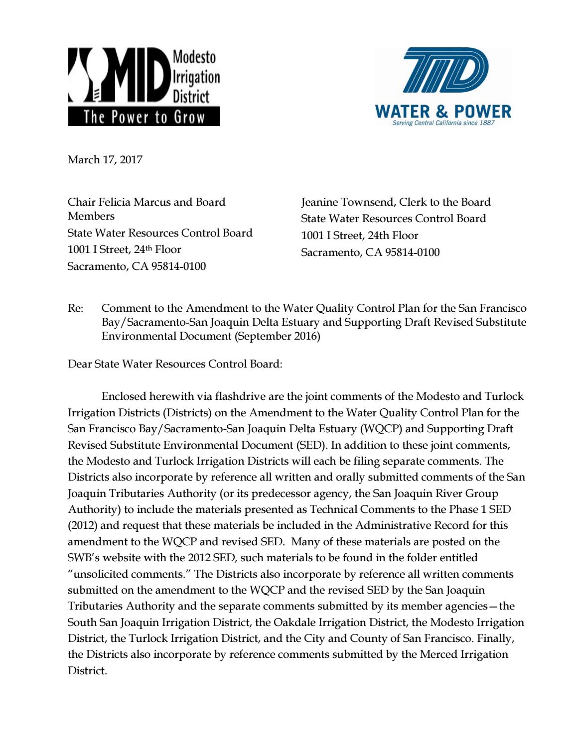 Tid mid cover letter sed comments by Turlock Irrigation District - Issuu