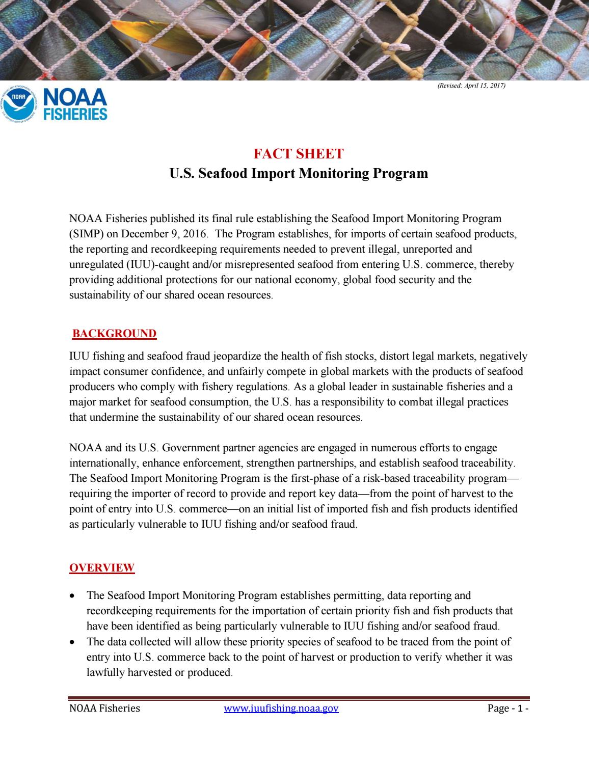 U.S. Seafood Import Monitoring Program Fact Sheet by NOAA Fisheries by ...