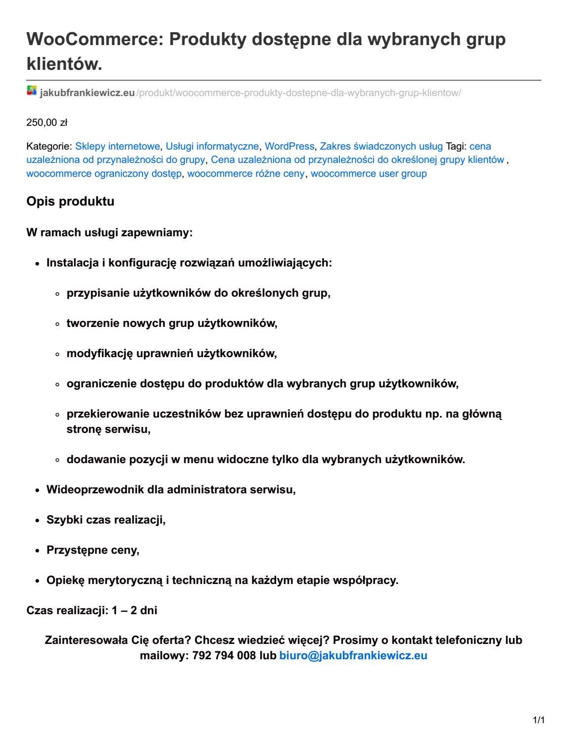 WooCommerce: Produkty dostępne dla wybranych grup klientów. by Jakub ...