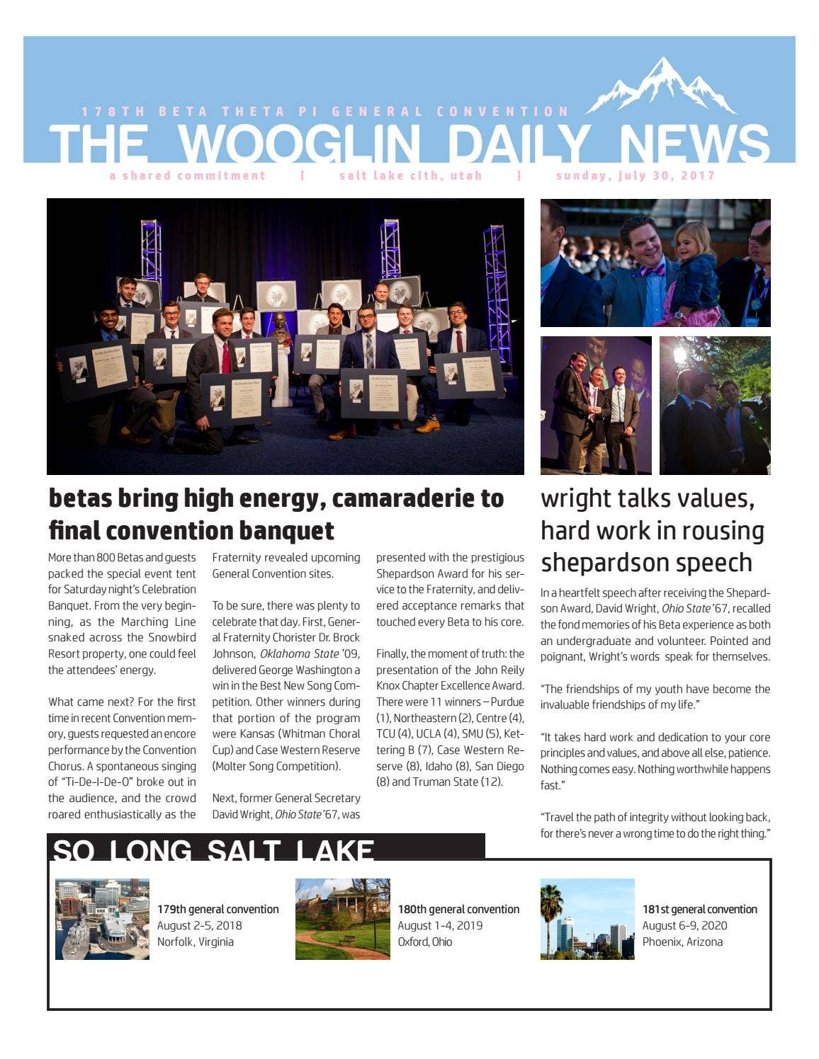 Sunday's Wooglin Daily News - 178th General Convention by Beta Theta Pi ...