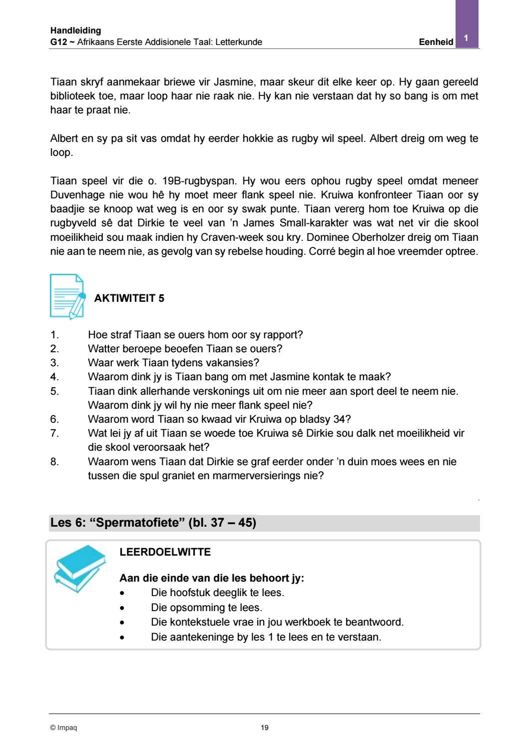Gr 12 afrikaans eerste addisionele taal handleiding letterkunde by Impaq - Issuu