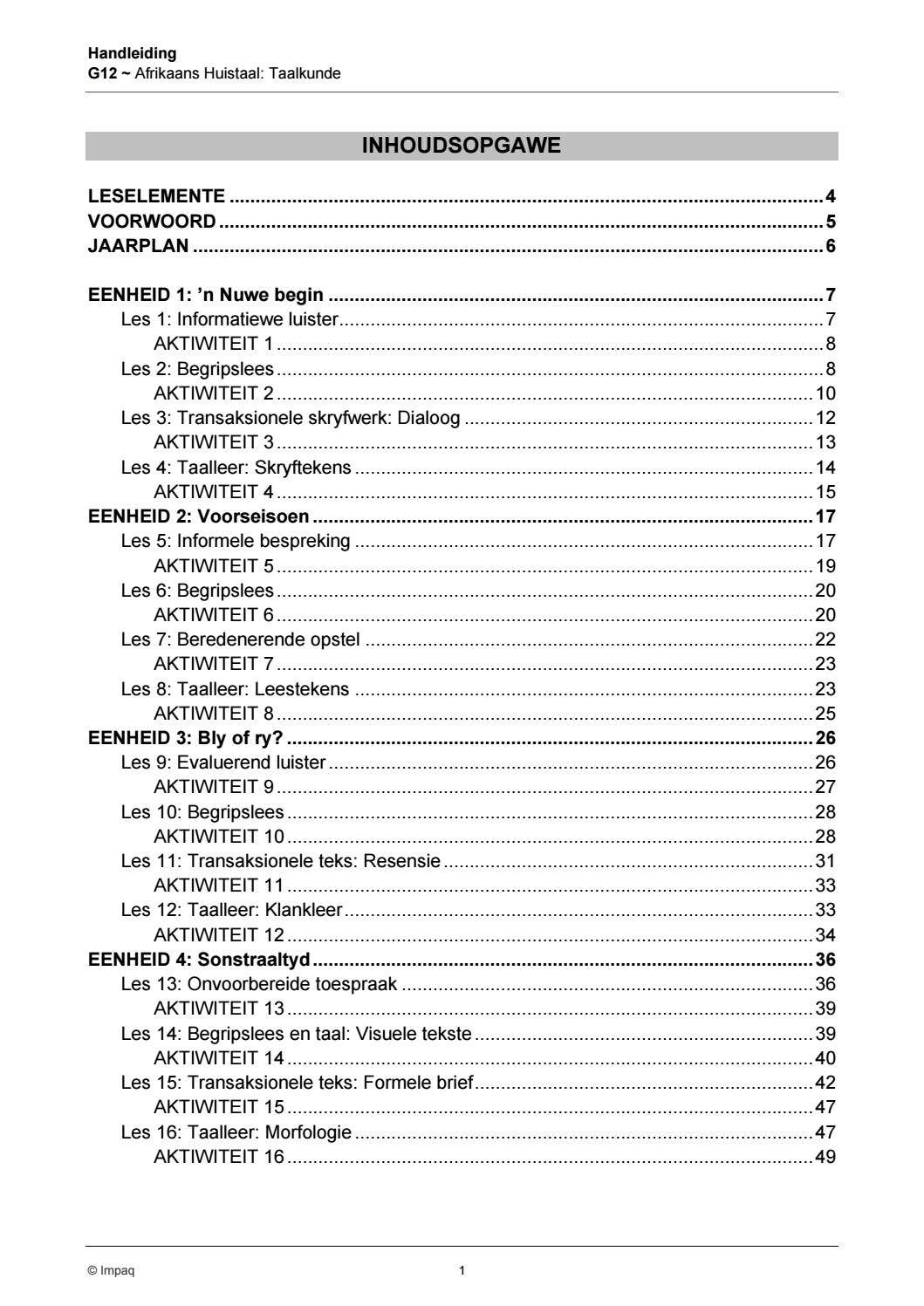 Gr 12 afrikaans huistaal handleiding taalkunde by Impaq - Issuu