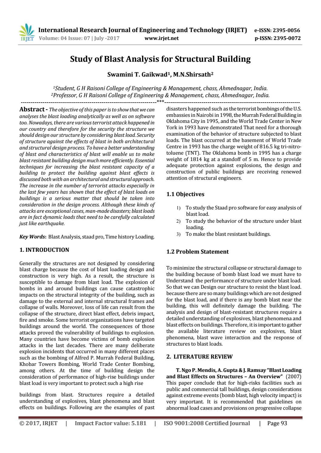 Study of Blast Analysis for Structural Building by IRJET Journal - Issuu