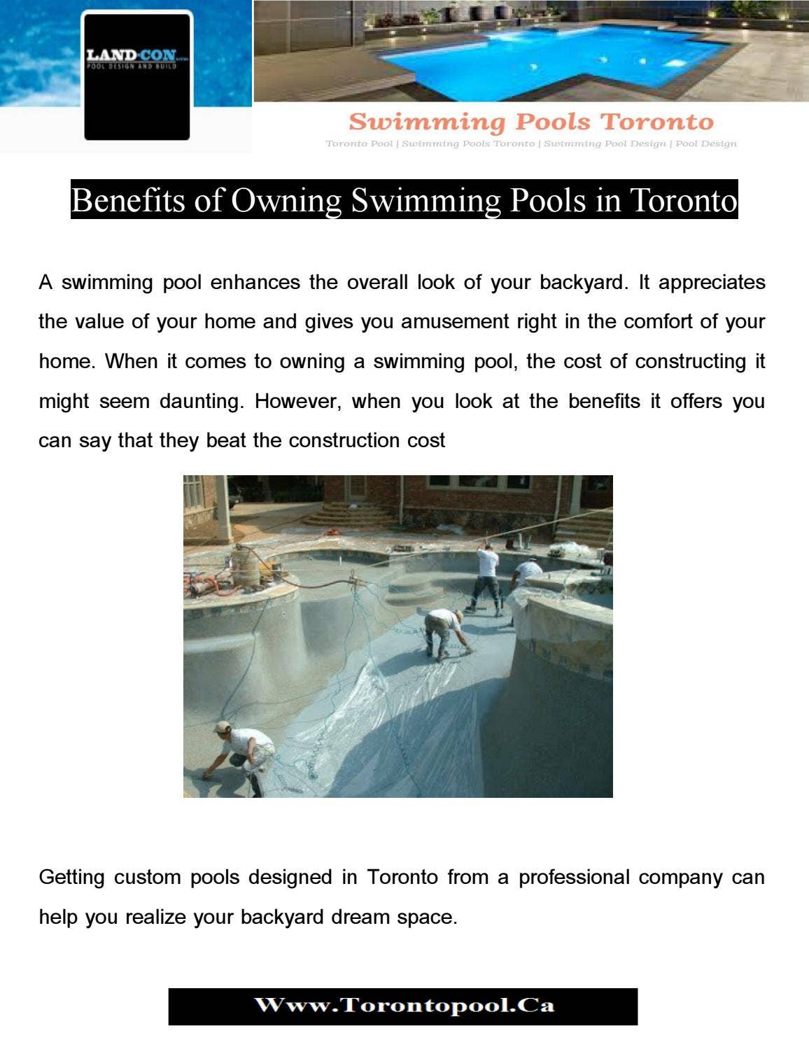 Benefits of owning swimming pools in toronto by Toronto Pool Landcon ...