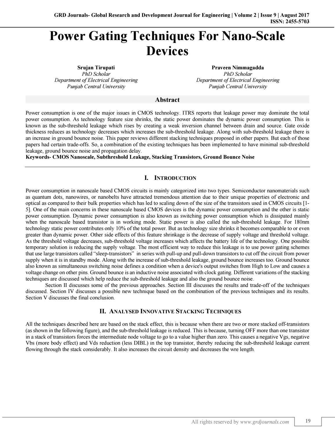 Power Gating Techniques for Nano-Scale Devices by GRD Journals - Issuu