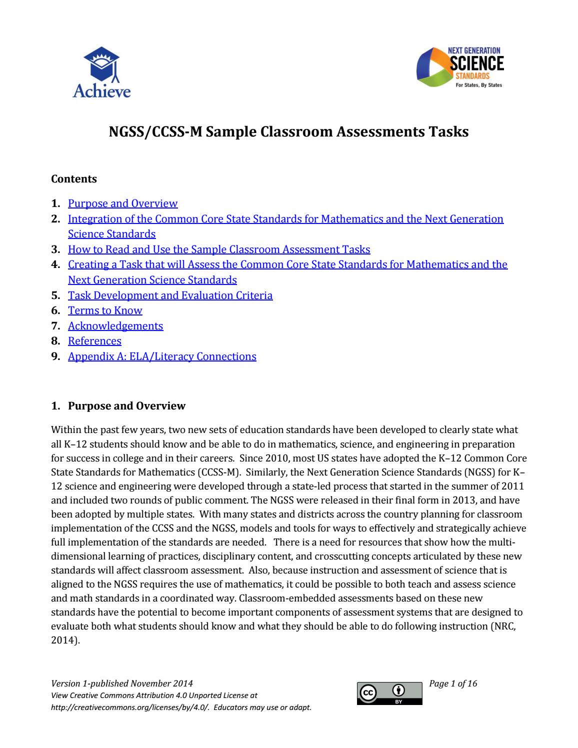 NGSS/CCSS-M Sample Classroom Assessments Tasks by NextGenScience - Issuu