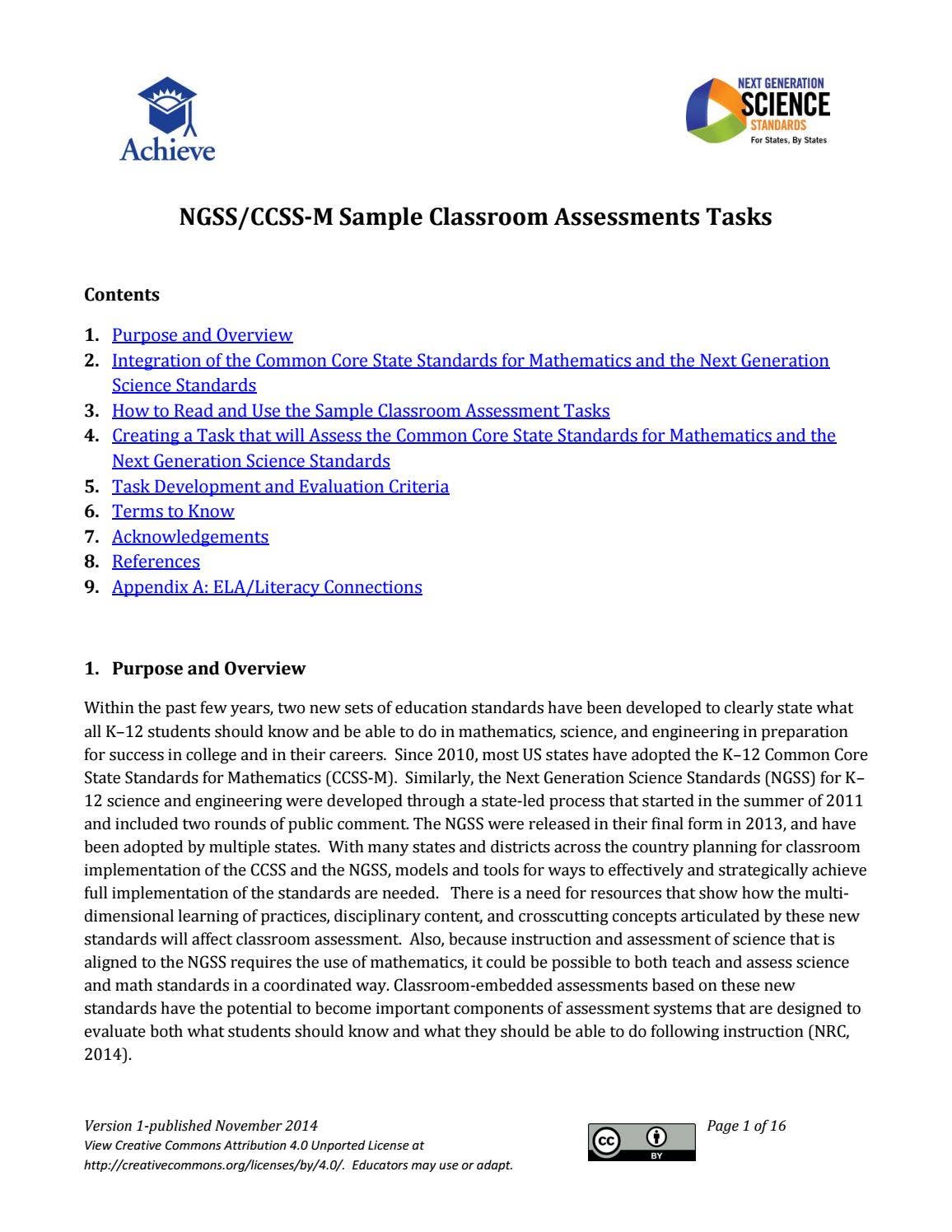NGSS/CCSS-M Sample Classroom Assessments Tasks by NextGenScience - Issuu