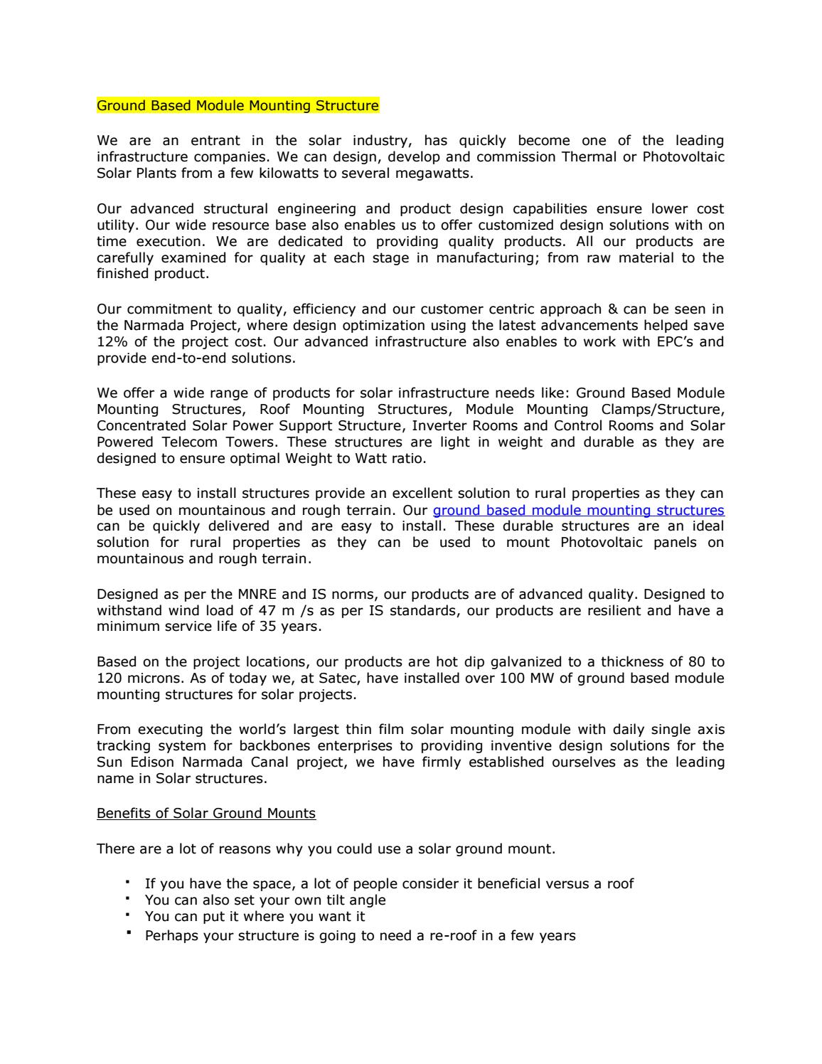 Ground based module mounting structure by Satec Envir Engineering PVT.LTD. - Issuu