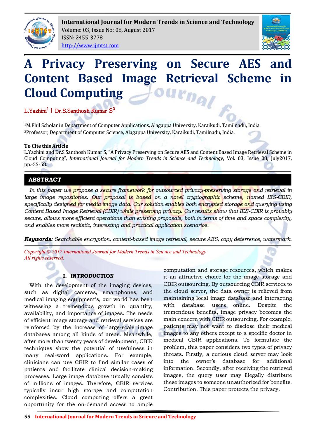 A Privacy Preserving on Secure AES and Content Based Image Retrieval Scheme in Cloud Computing ...