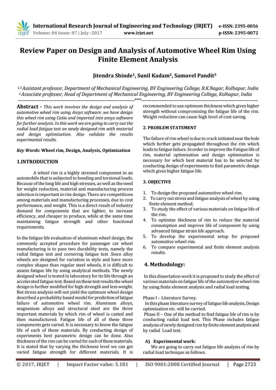 Review Paper on Design and Analysis of Automotive Wheel Rim using ...