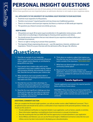 Personal Insight Questions by UC San Diego Admissions - Issuu