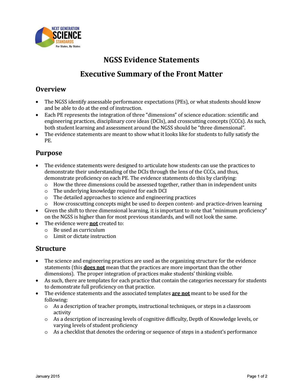 NGSS Evidence Statements Executive Summary by NextGenScience - Issuu