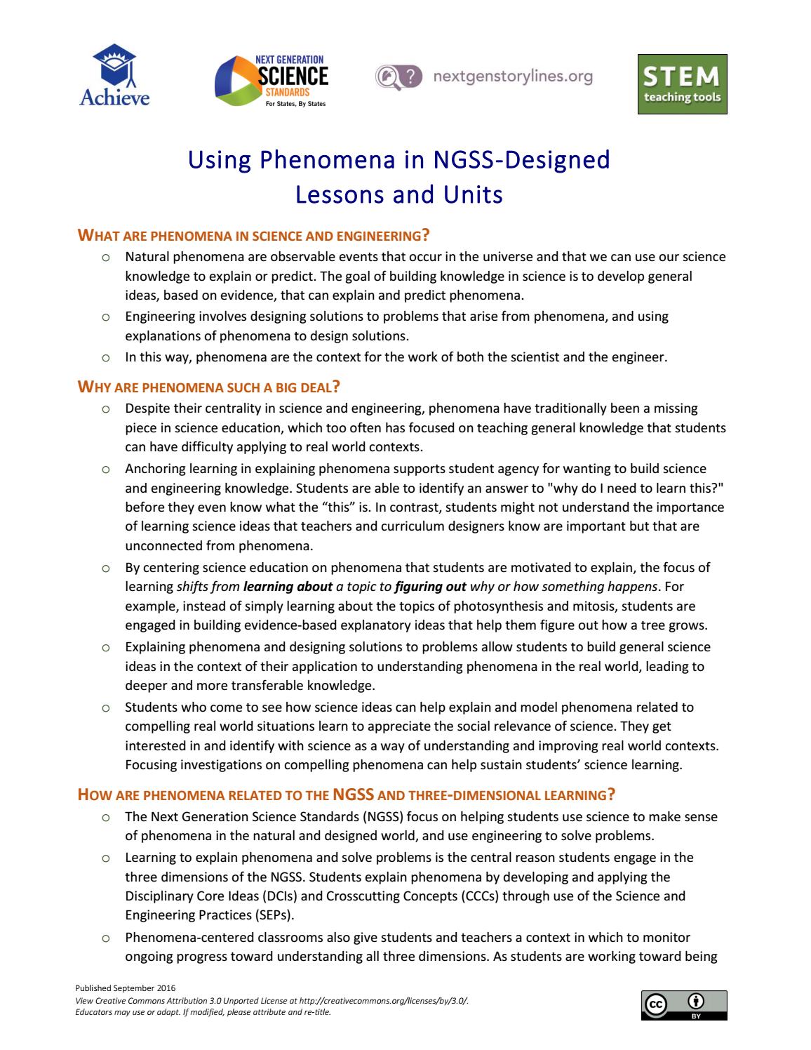Using Phenomena in NGSS-Designed Lessons and Units by NextGenScience ...