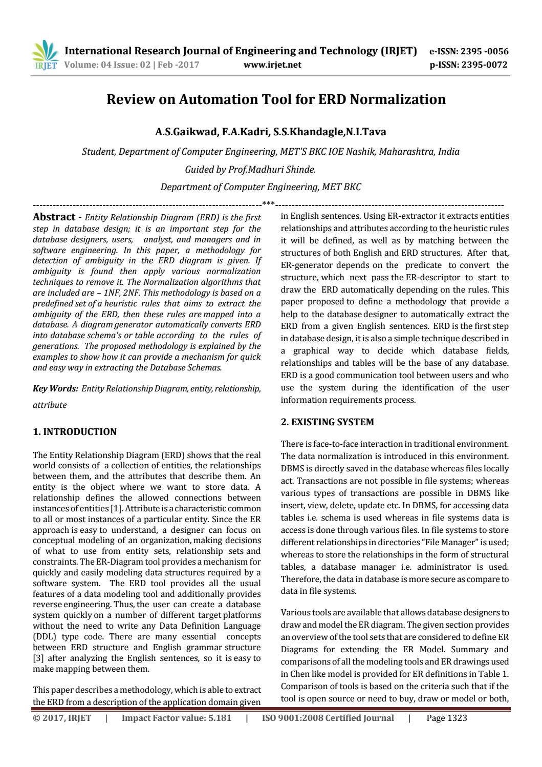 Review on Automation Tool for ERD Normalization by IRJET Journal - Issuu