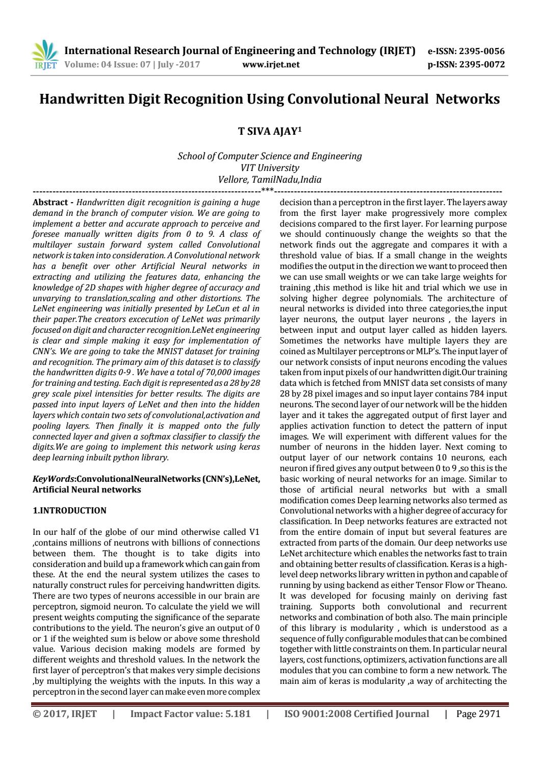 Handwritten Digit Recognition using Convolutional Neural Networks by ...