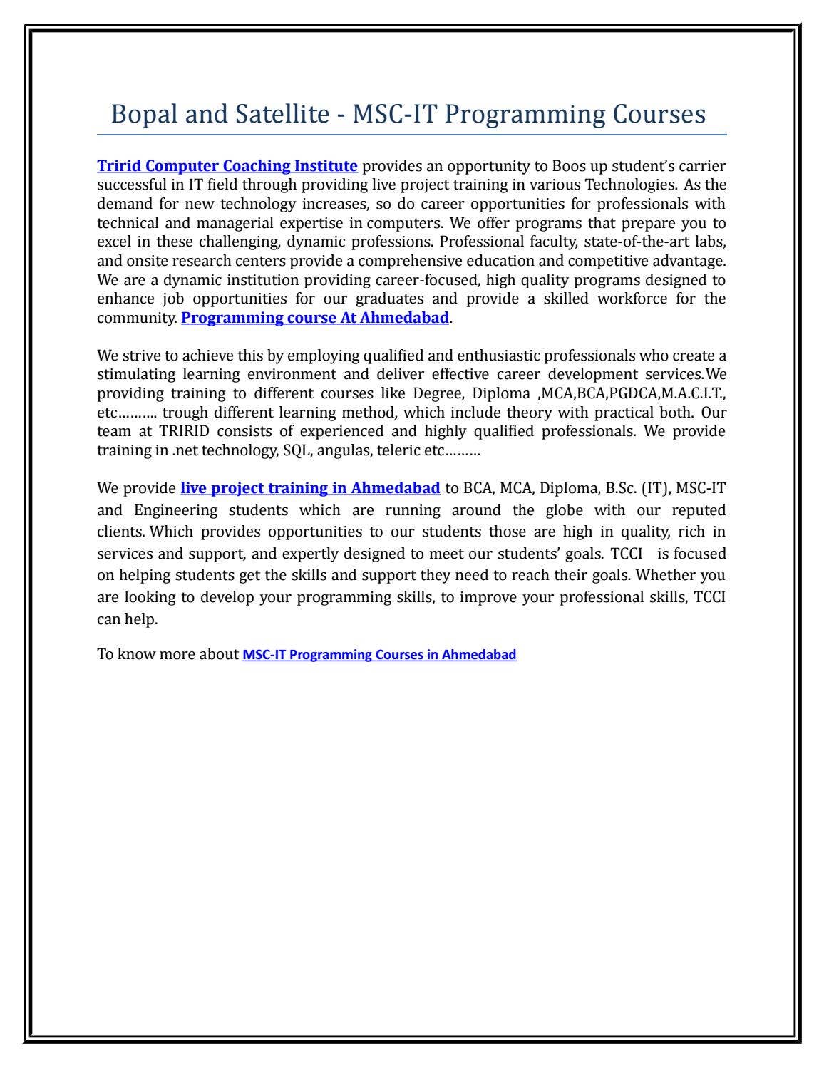 Bopal and satellite msc it programming courses by Rosario Riley - Issuu