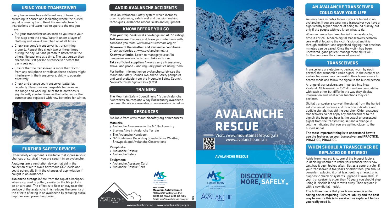 ARP - Avalanche Rescue Pamphlet by New Zealand Mountain Safety Council ...