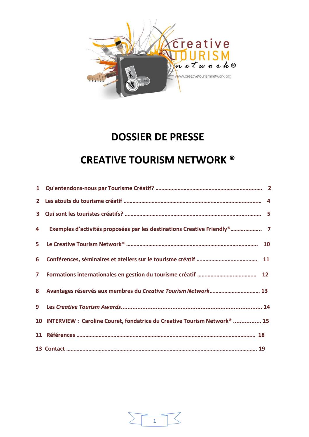 Dossier de Presse - Tourisme créatif by Creative Tourism Network® - Issuu