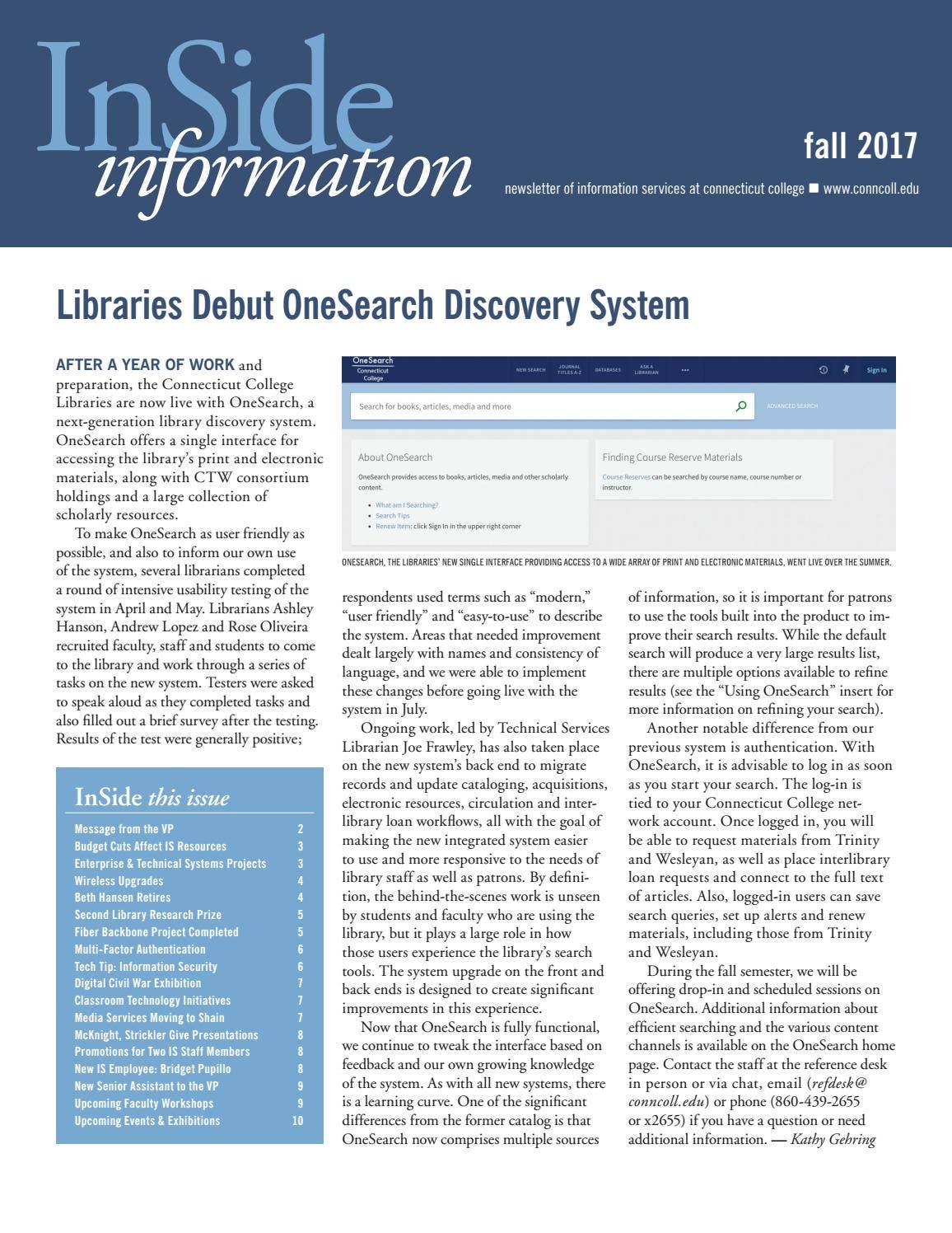 Fall 2017 InSide Information by Connecticut College - Issuu