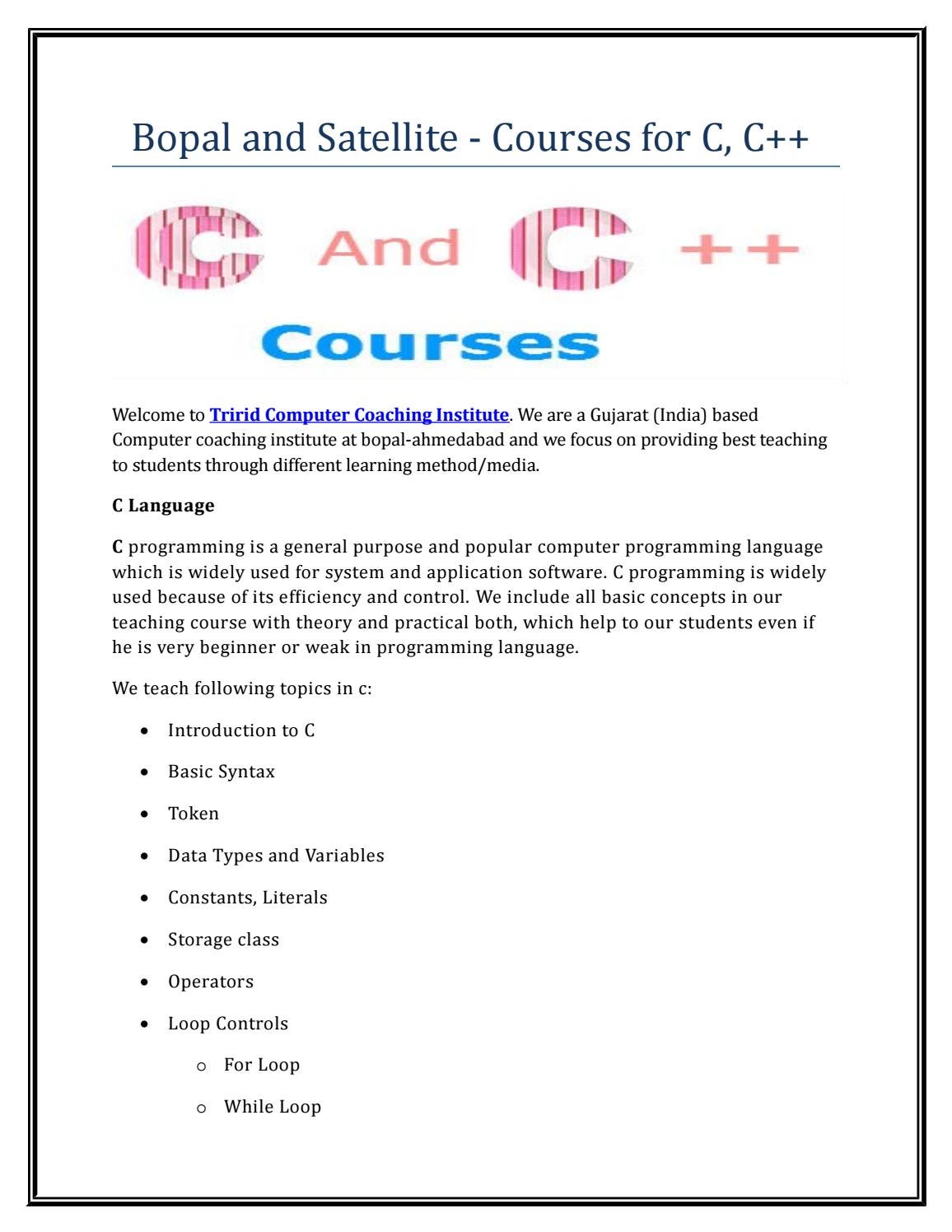 Bopal and satellite courses for c, c by Rosario Riley - Issuu