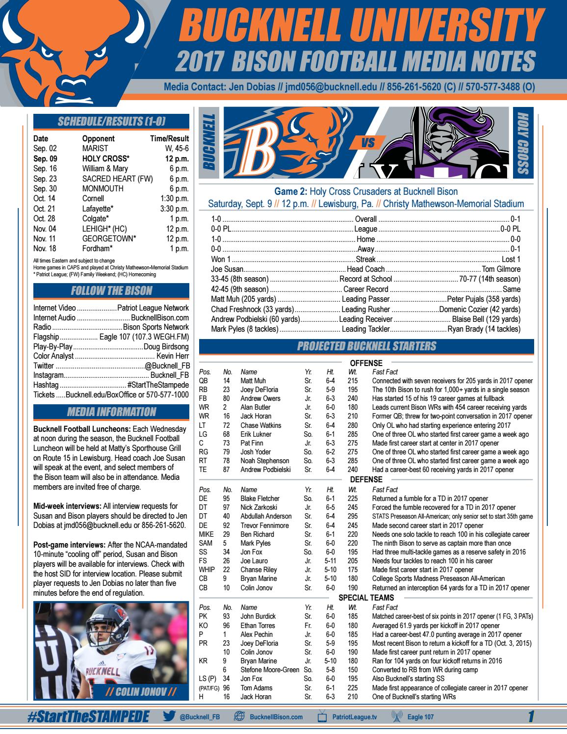 Bucknell Football Notes (9/9 vs. Holy Cross) by Bucknell University - Issuu