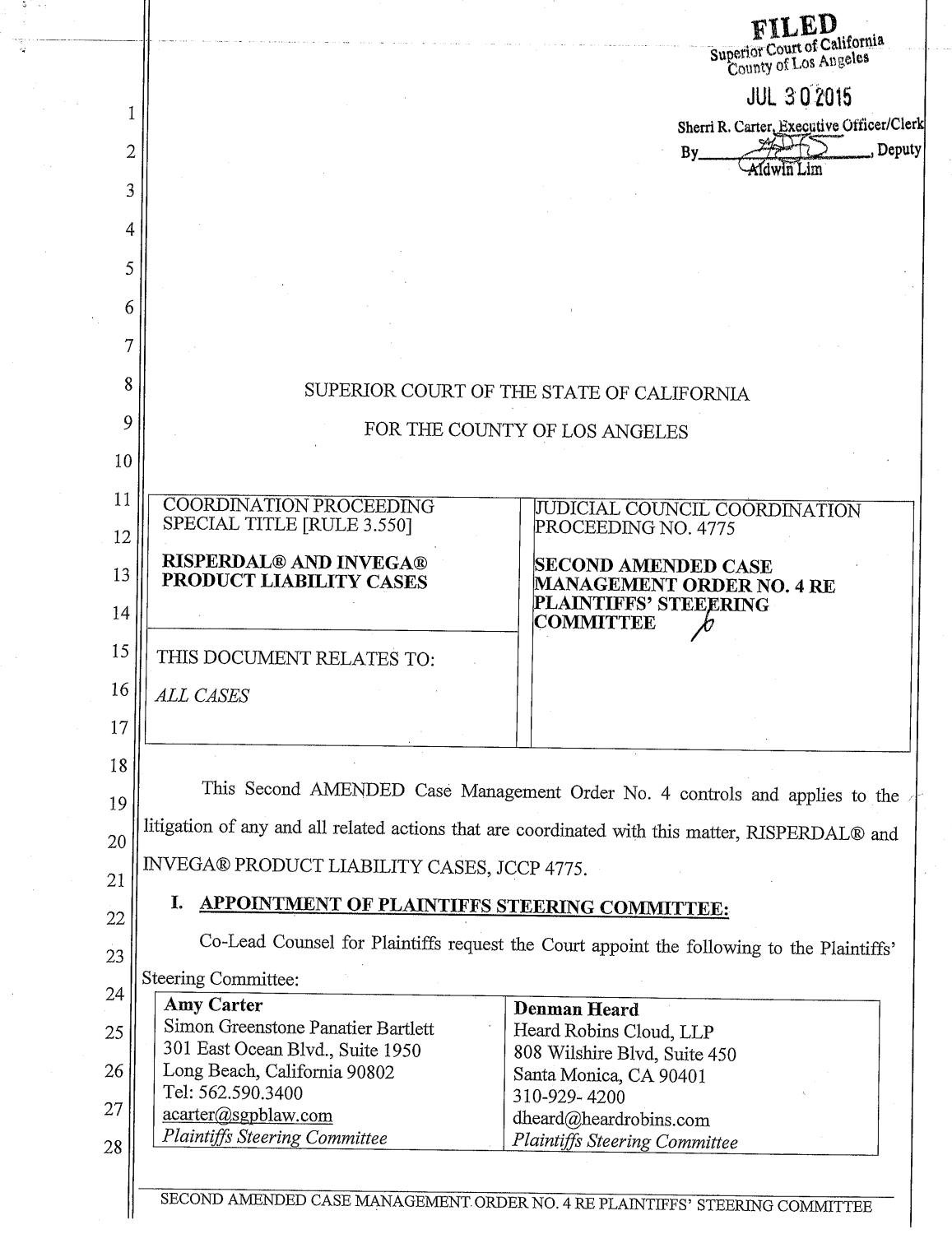 Case management order no 4 (2nd amended) re psc (7 30 15) by JCCP ...