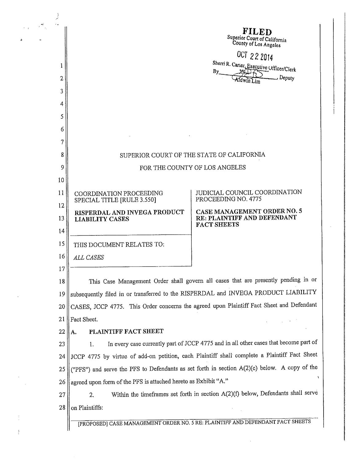 Case management order no 5 re fact sheets (10 22 14) by JCCP Documents ...