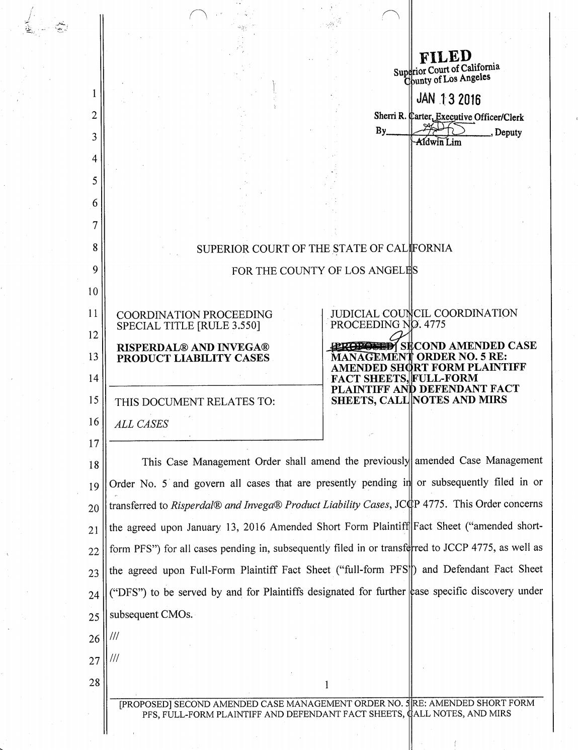 Case management order no 5 (2nd amended) re fact sheets (1 13 16) by ...