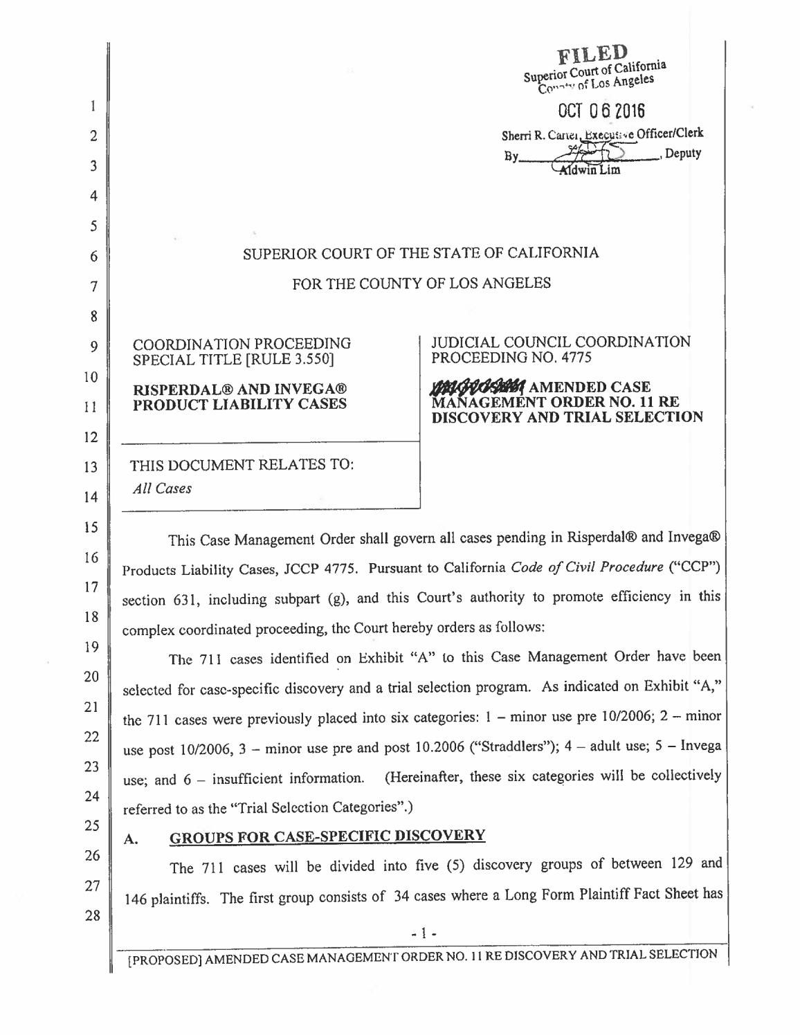 Case management order no 11 (amended) re trial selection (10 6 16) by ...