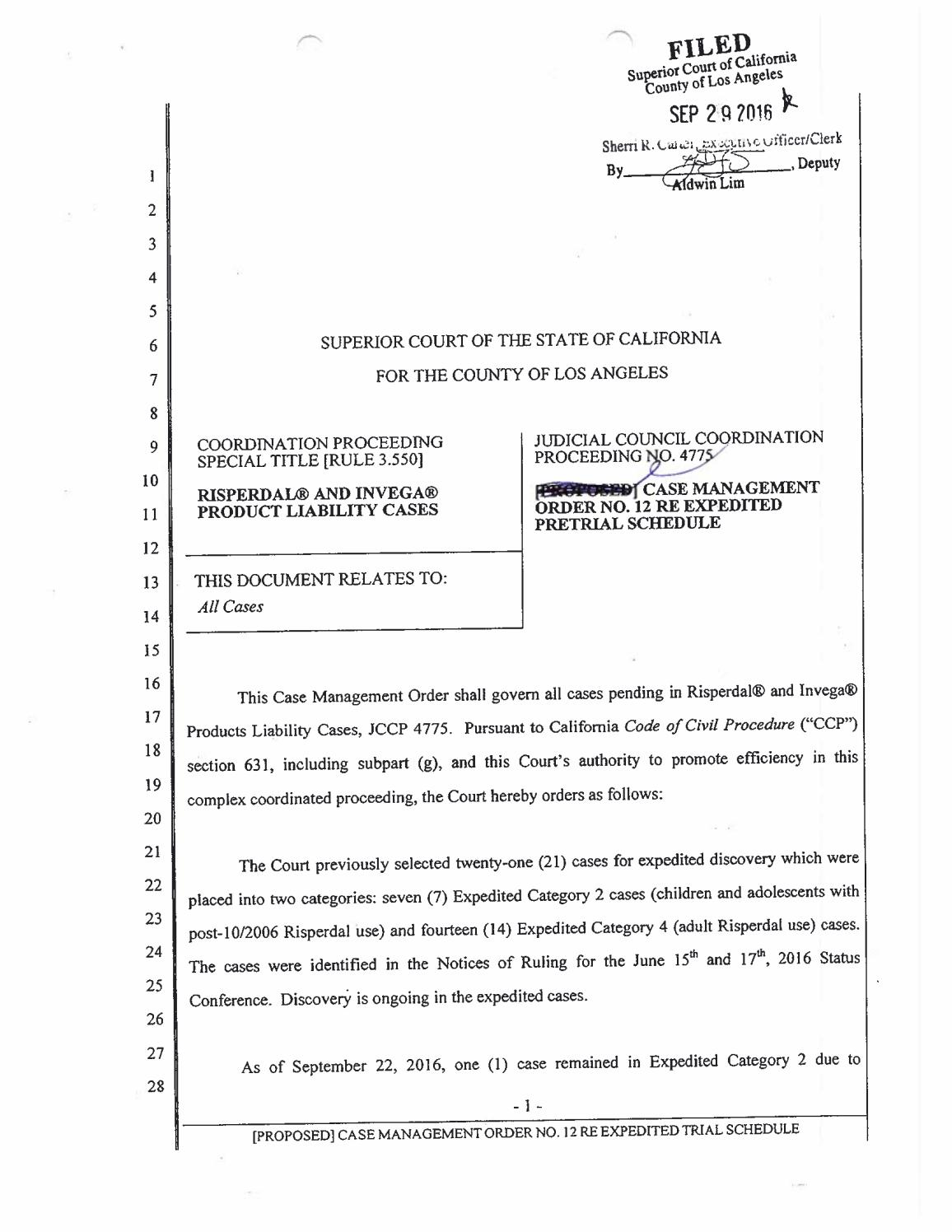 Case management order no 12 re exped pretrial sched (9 29 17) by JCCP ...