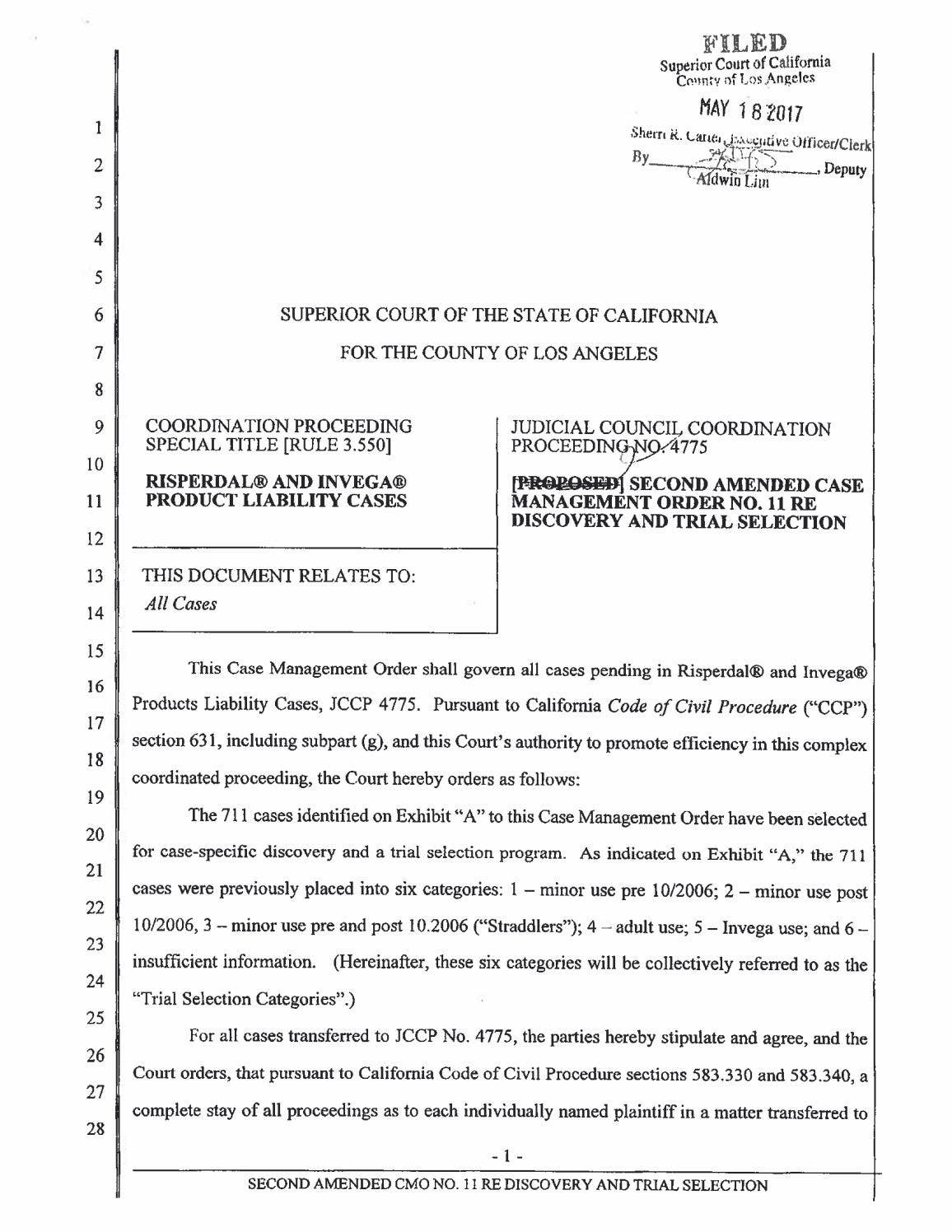 Case management order no 11 (2nd amended) re trial selection (5 18 17 ...