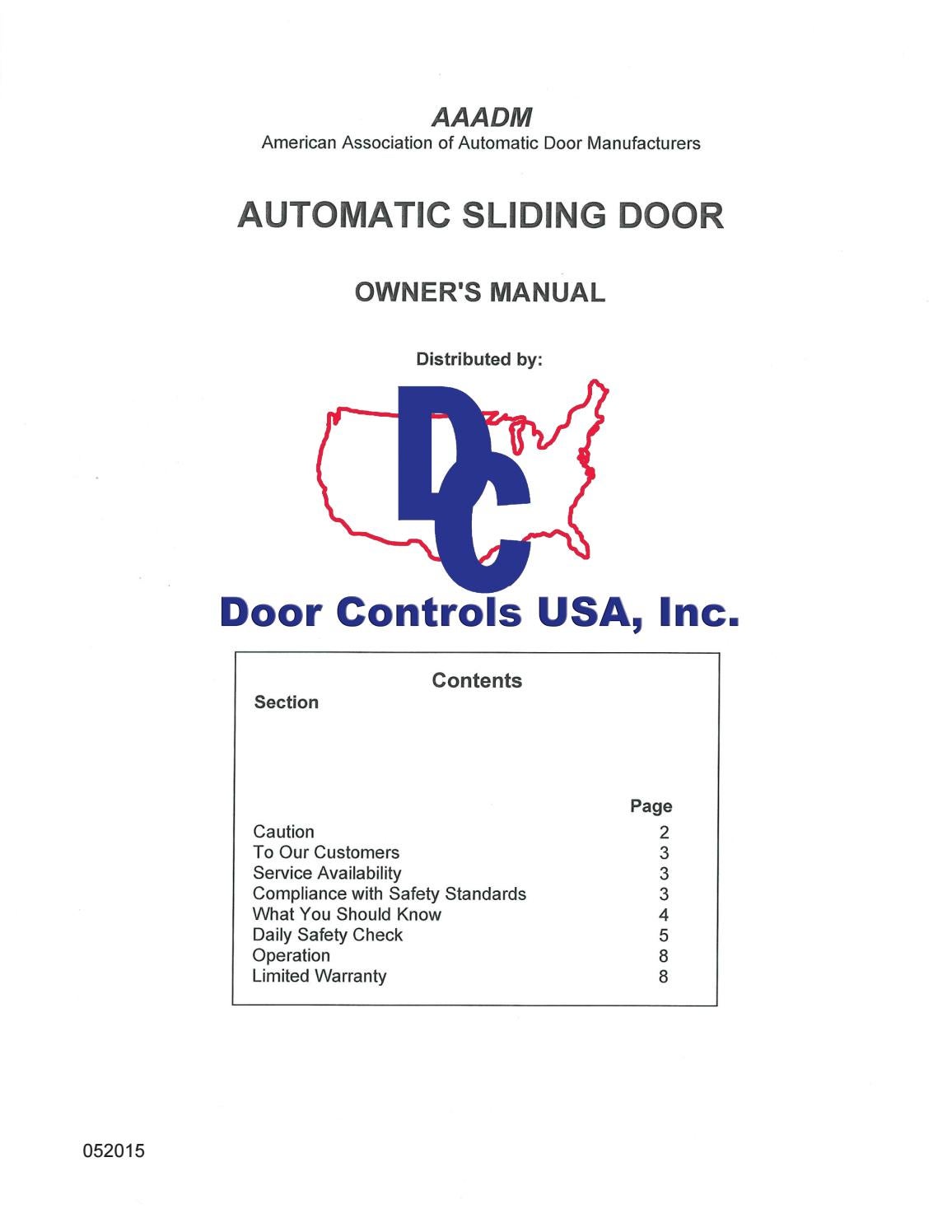 AAADM Automatic Sliding Door Owner's Manual by Door Controls USA - Issuu