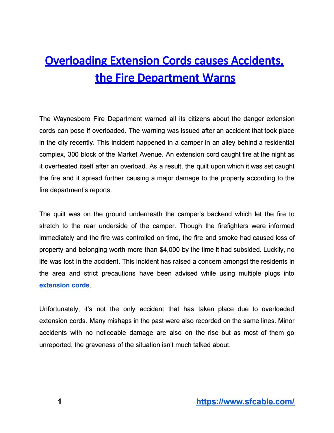 Overloading extension cords causes accidents, the fire department warns ...