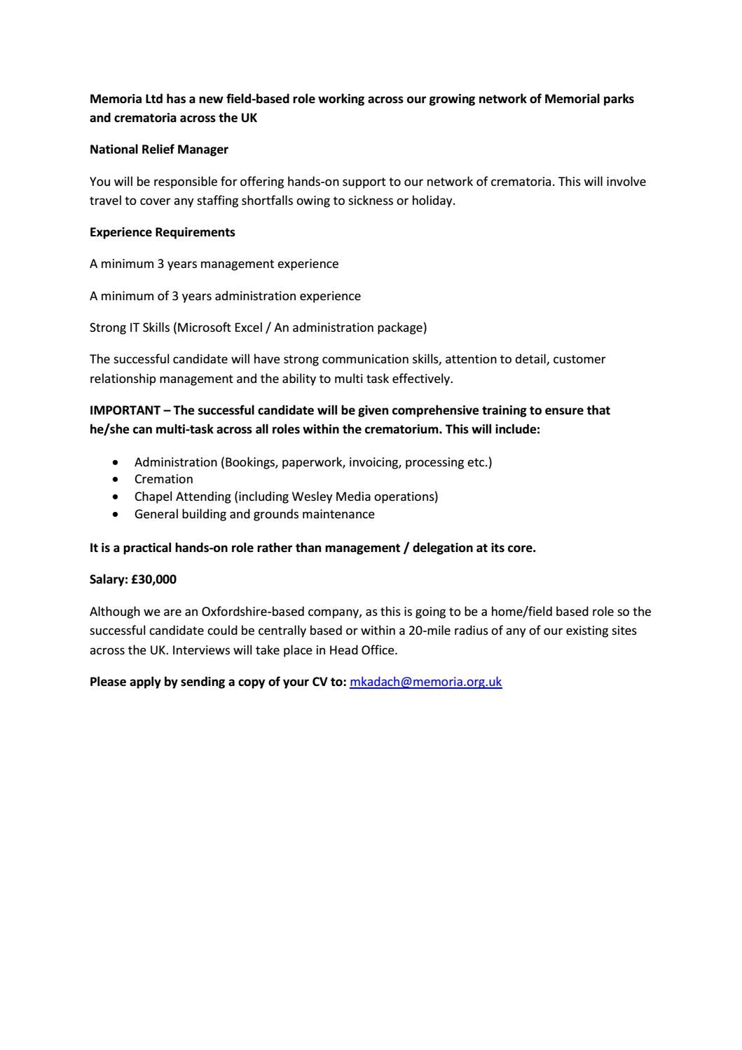 National relief manager role summary by Paul Reed - Issuu