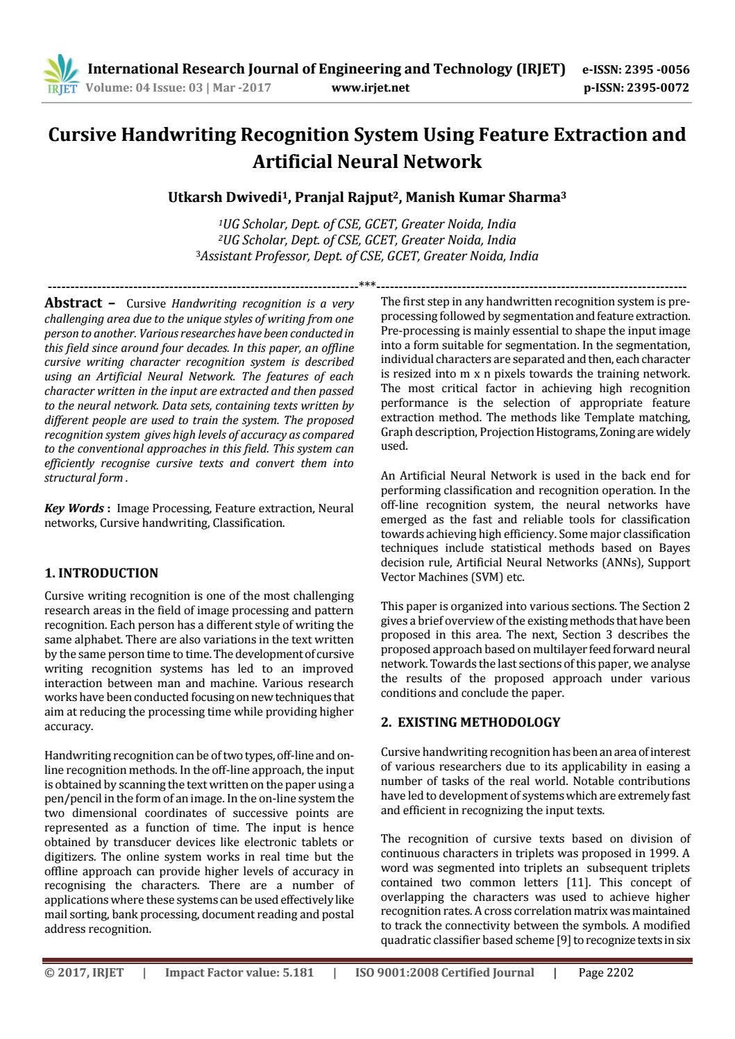 Cursive Handwriting Recognition System using Feature Extraction and ...
