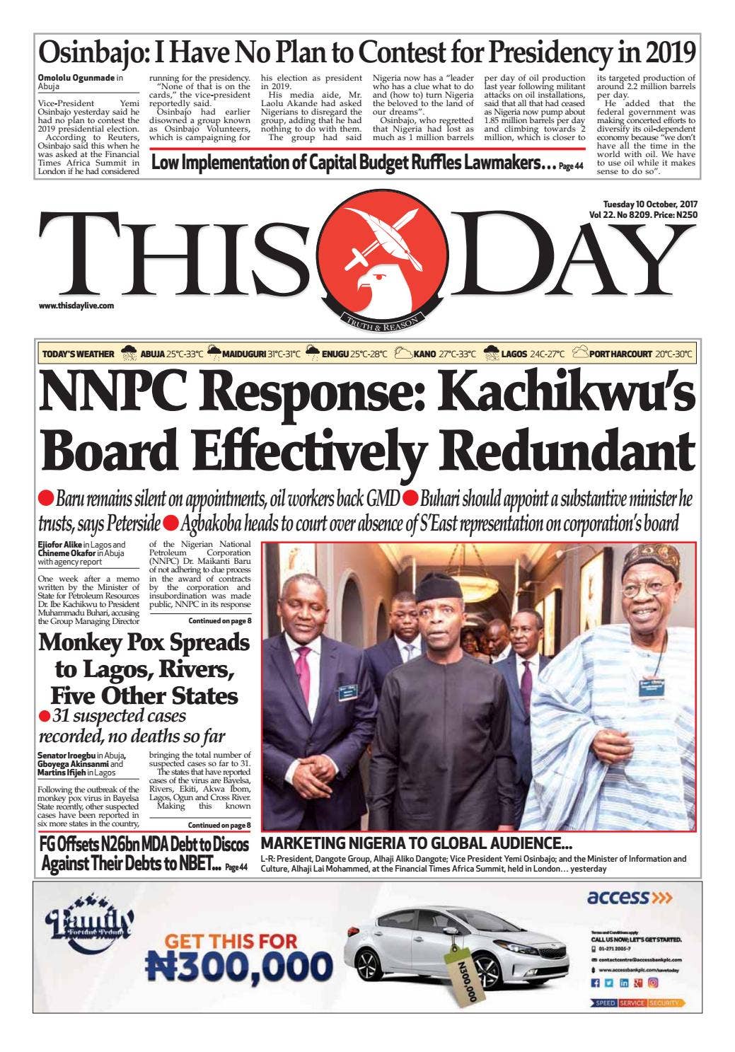 Tuesday 10th October 2017 by THISDAY Newspapers Ltd - Issuu