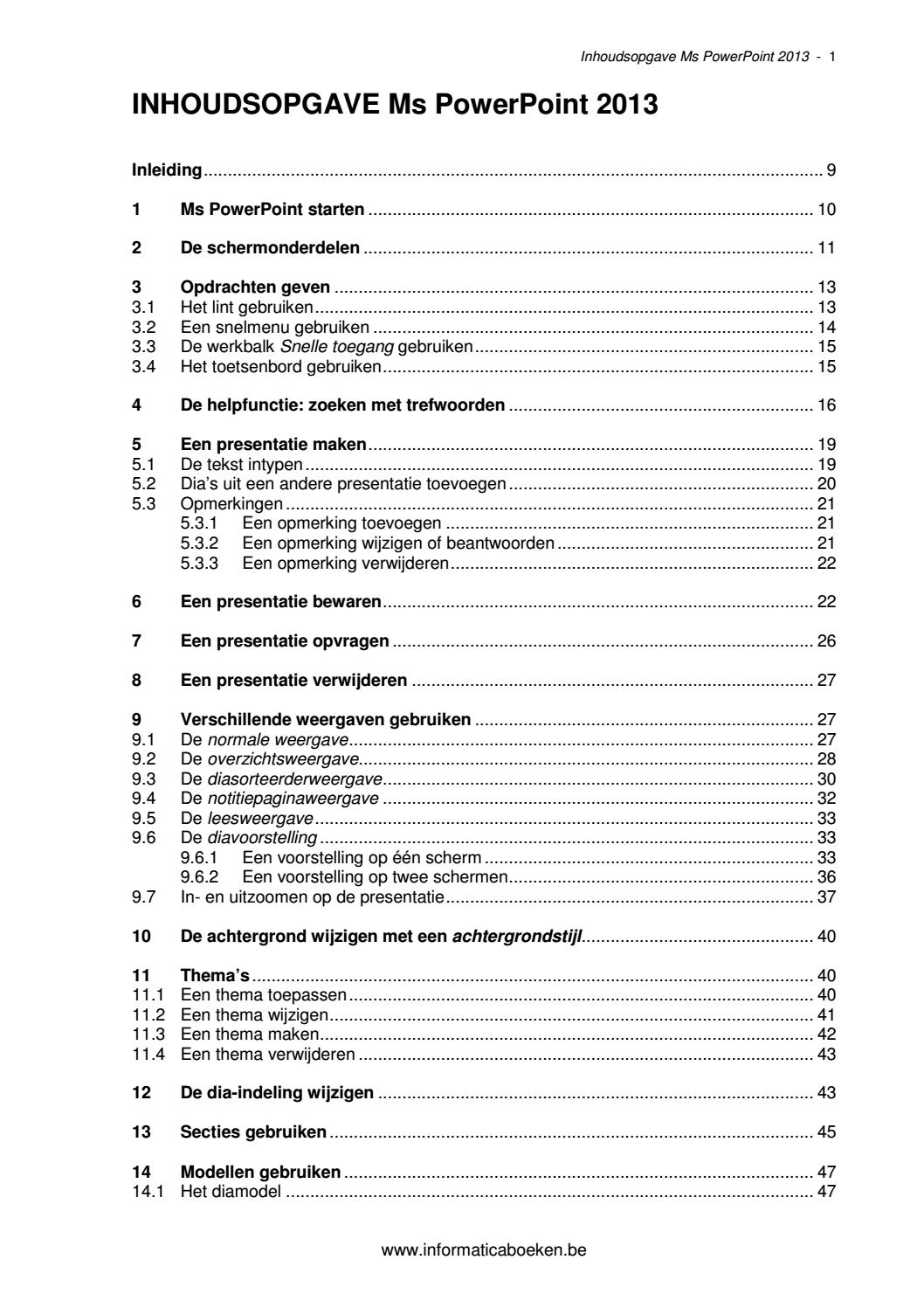 Inhoudsopgave ms powerpoint 2013 by VAN IN - Issuu
