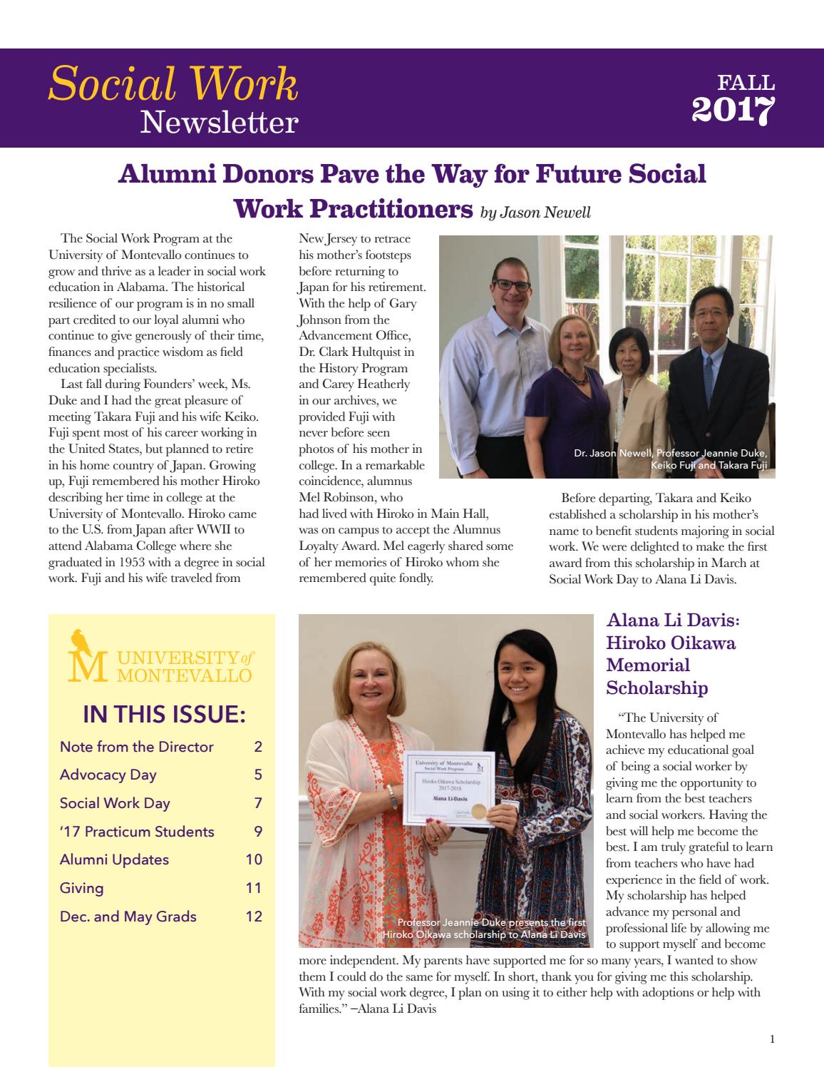Fall 2017 Social Work Newsletter by University of Montevallo - Issuu