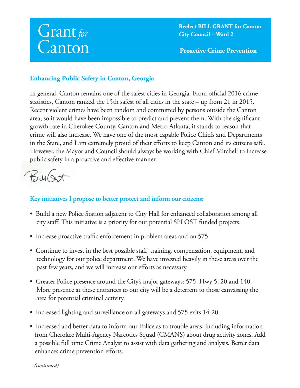 Bill Grant's Plan for Proactive Crime Prevention in Canton, GA by Bill ...