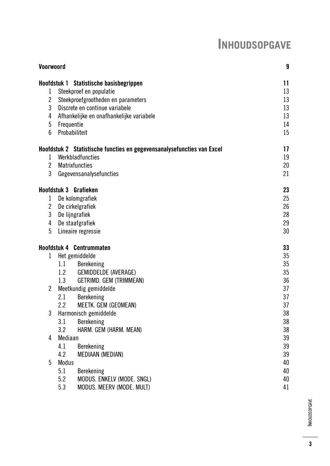 Inhoudsopgave statistiek met excel by VAN IN - Issuu