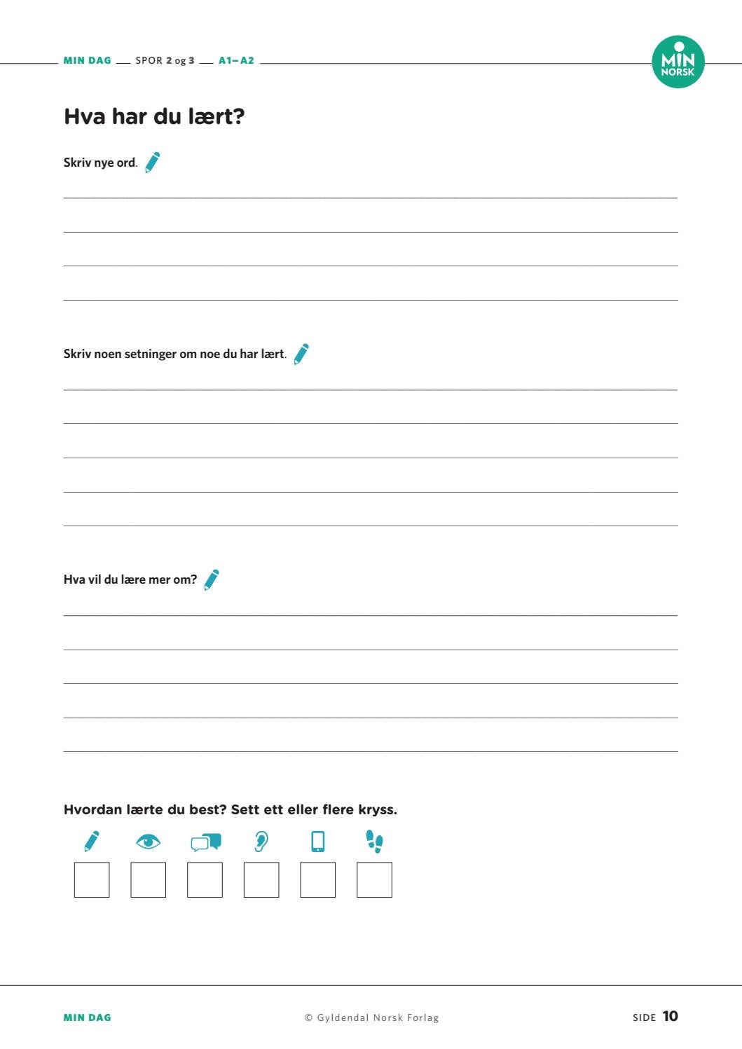 Min norsk, arbeidsark, nivå A1-A2, spor 2 og 3 (Utdrag fra arbeidsbok ...