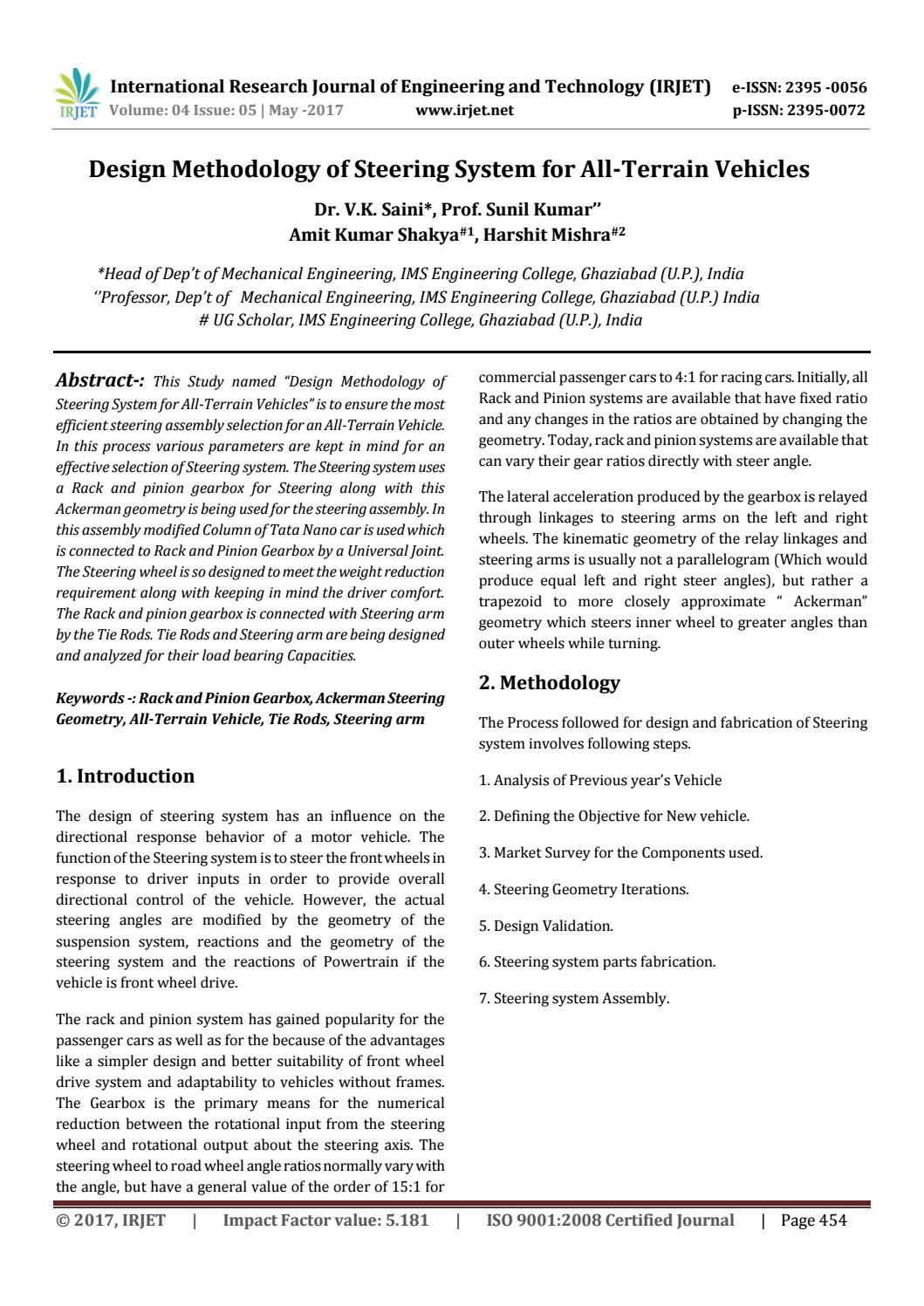 Design Methodology of Steering System for All-Terrain Vehicles by IRJET ...