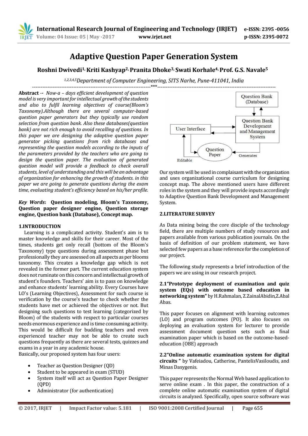 Adaptive Question Paper Generation System by IRJET Journal - Issuu