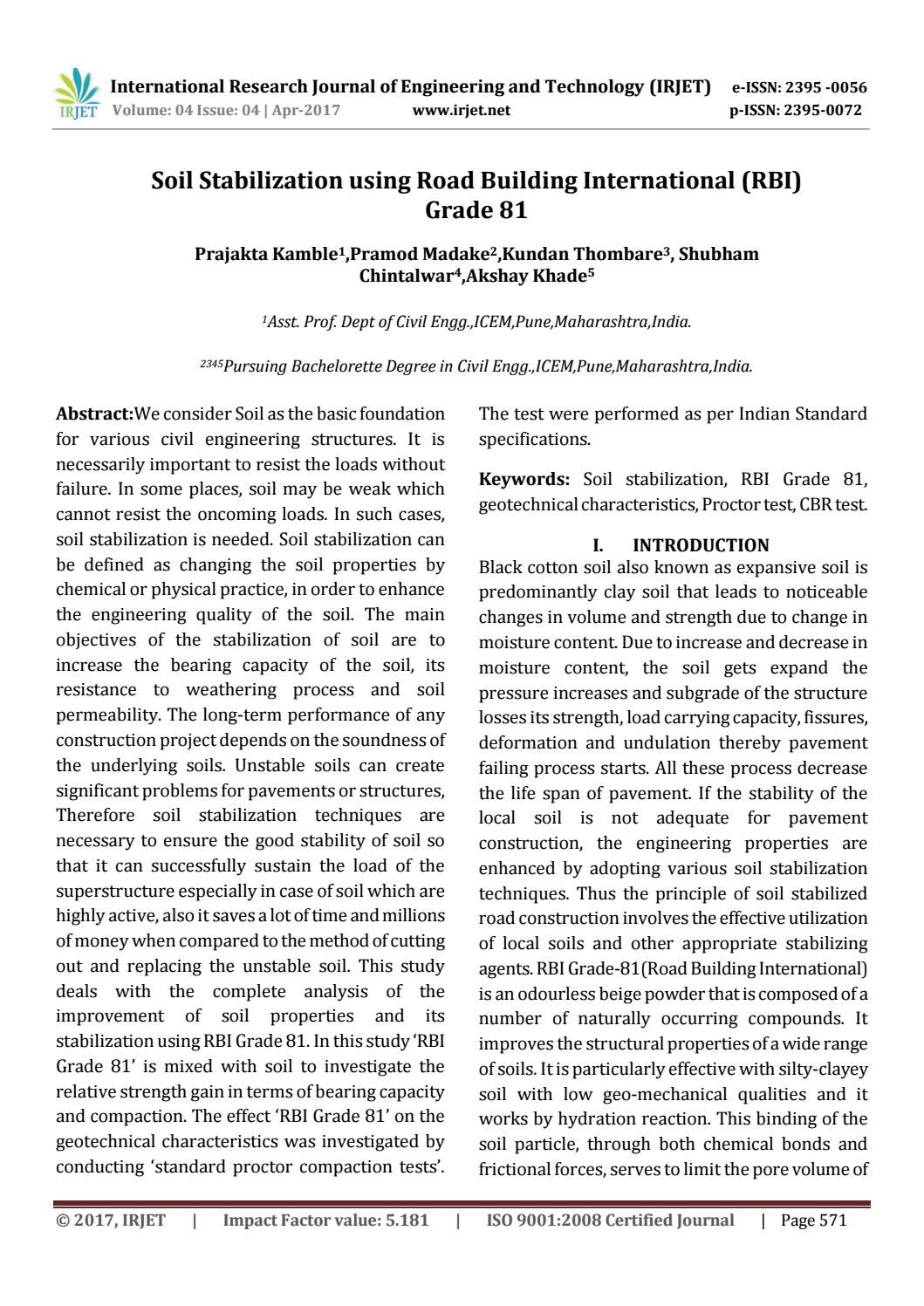 Soil Stabilization using Road Building International (RBI) Grade 81 by ...