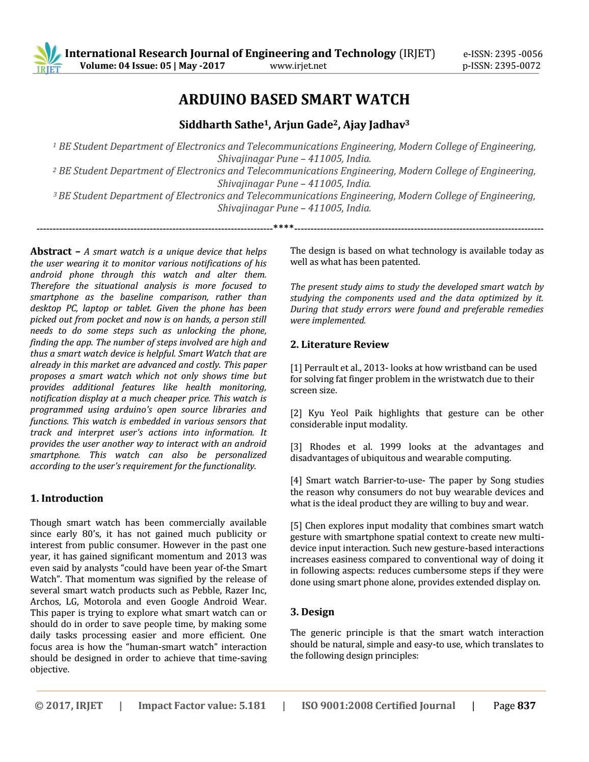 Arduino Based Smart Watch by IRJET Journal - Issuu