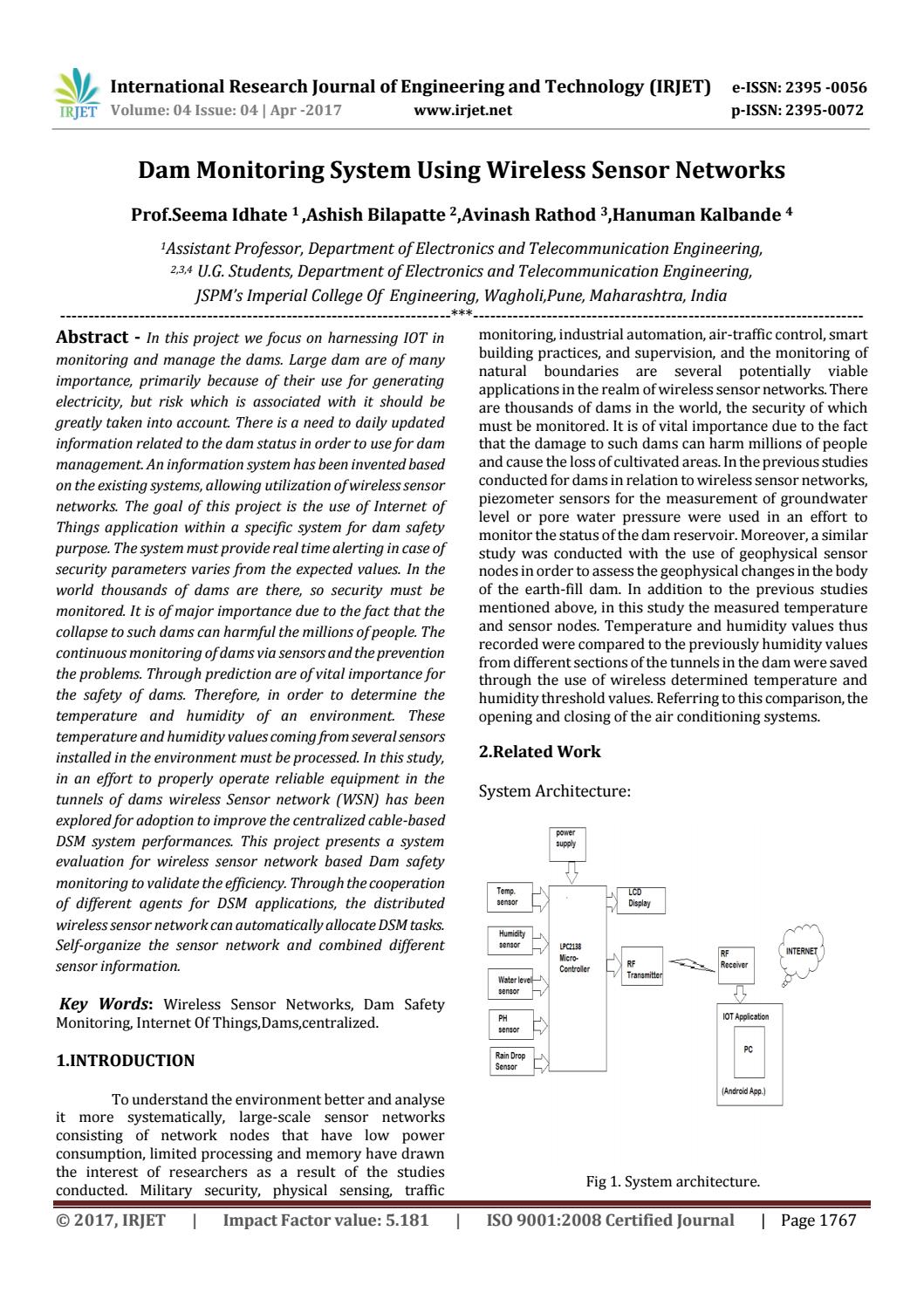 Dam Monitoring System using Wireless Sensor Networks by IRJET Journal ...