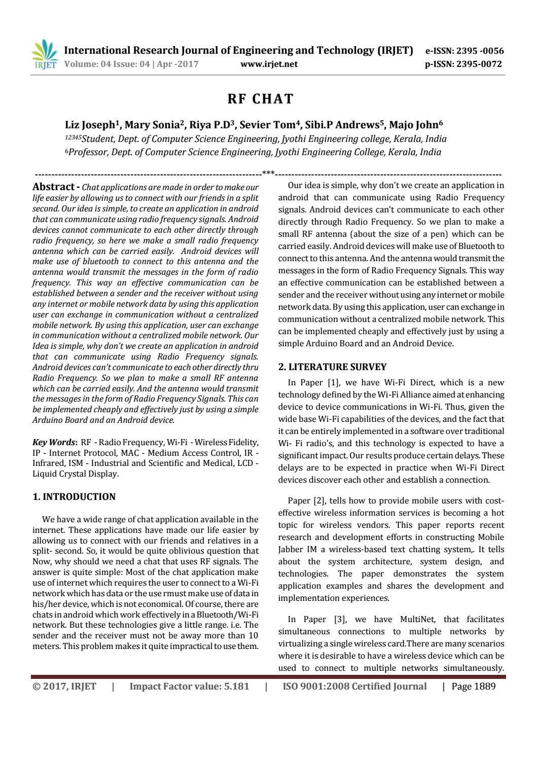 RF Chat by IRJET Journal - Issuu