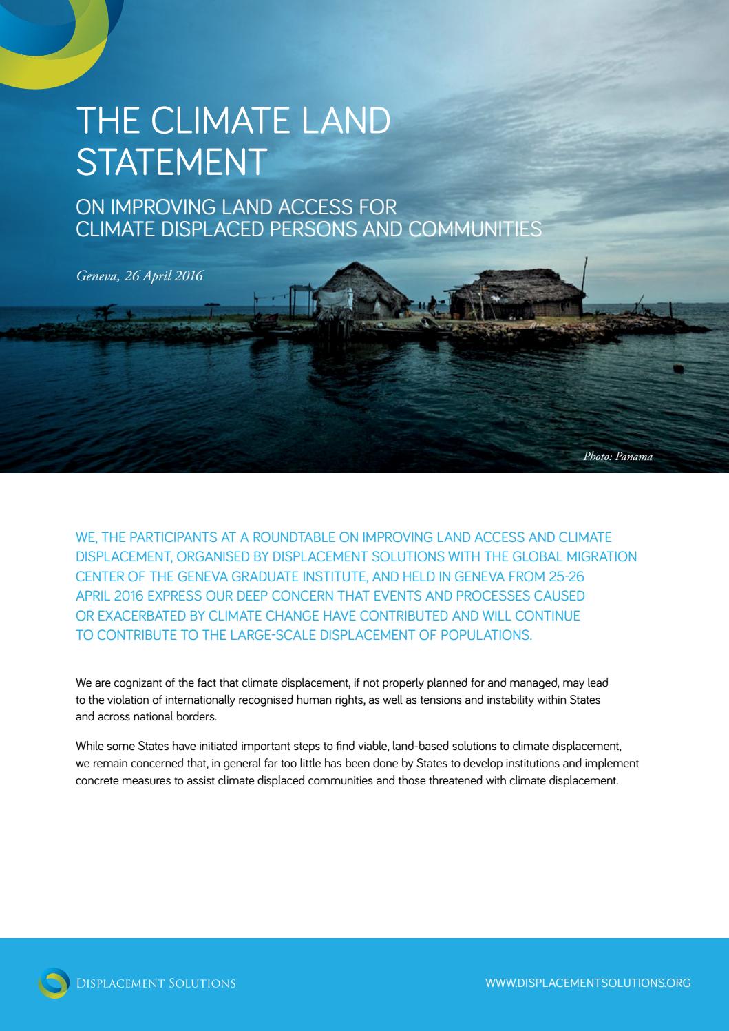 Climate Land Statement 2016 by Displacement Solutions - Issuu